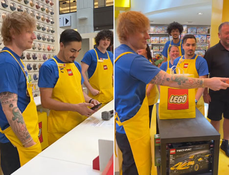 Ed Sheeran Gets Meta, Performs 'Lego House' While Working At Lego Store
