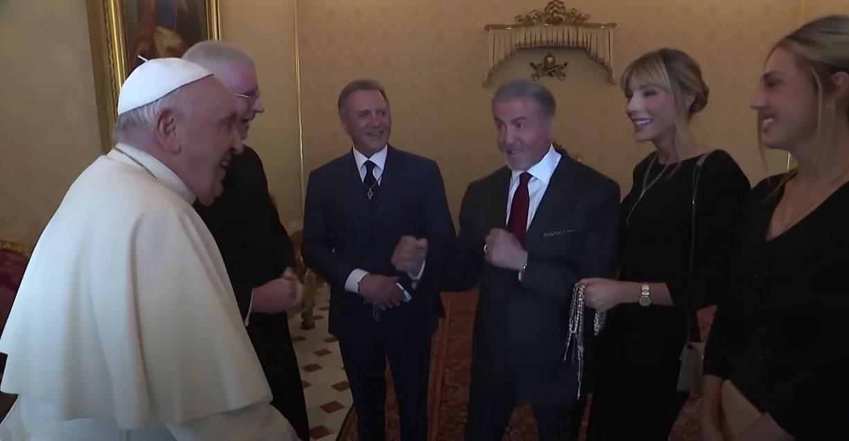 Pope 'Shadowboxes' With Rocky Actor Stallone During Vatican Visit